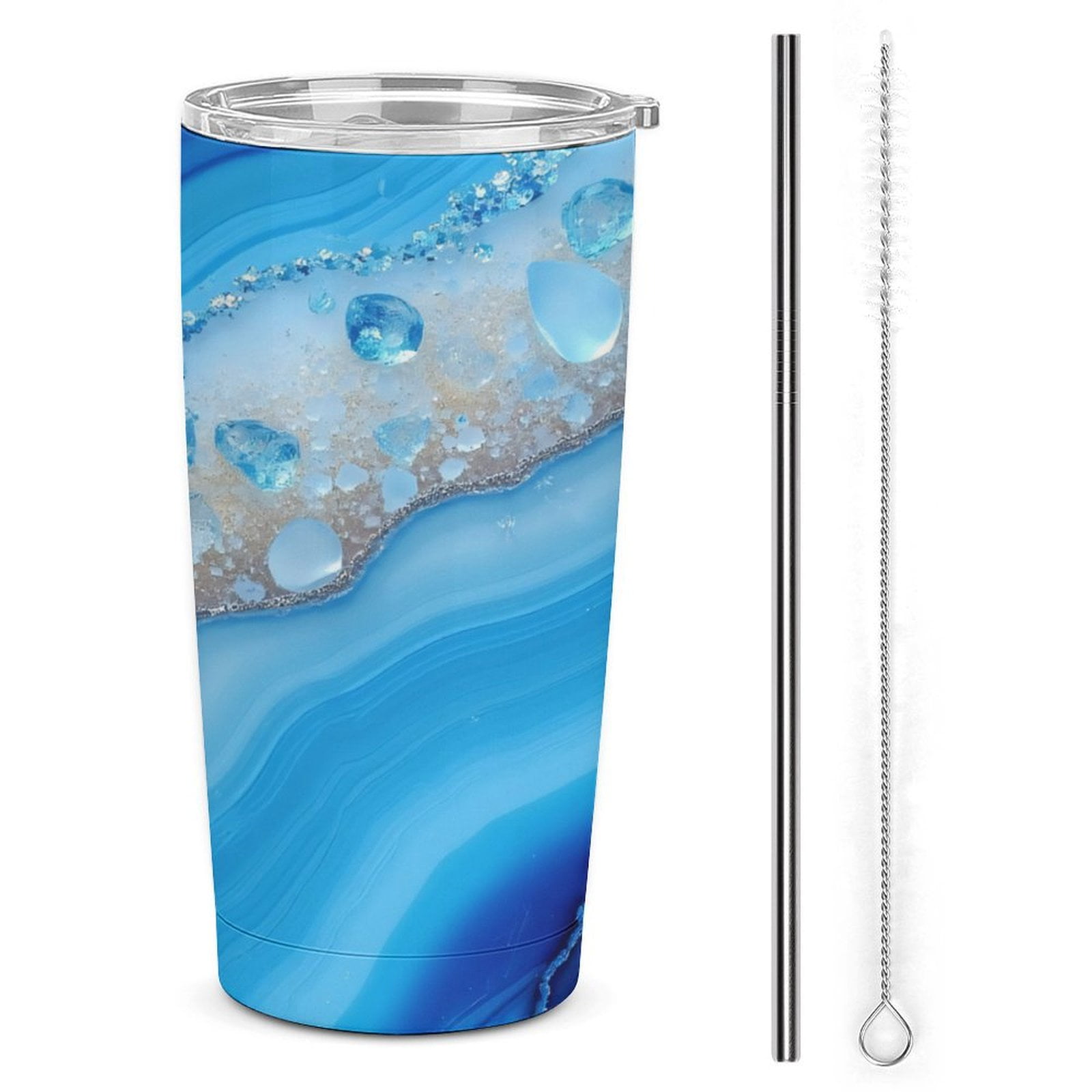 Blue Agate Gemstone Print 20oz Tumbler with Lid And Straw Insulated Mug ...
