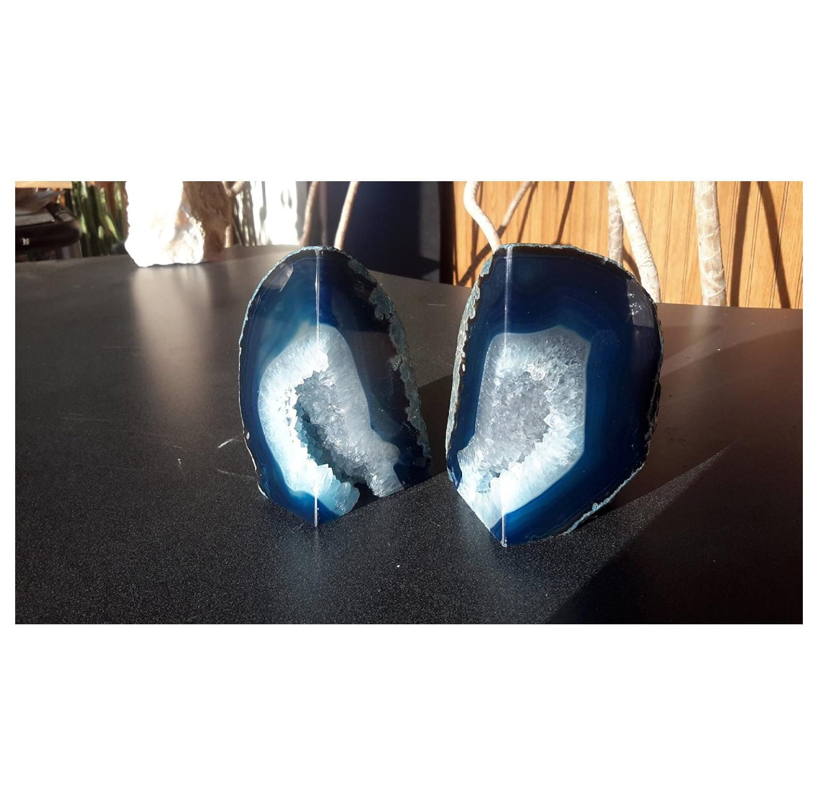 Blue Agate Geode Book Ends - Made from The Finest Grade Brazilian Agate ...