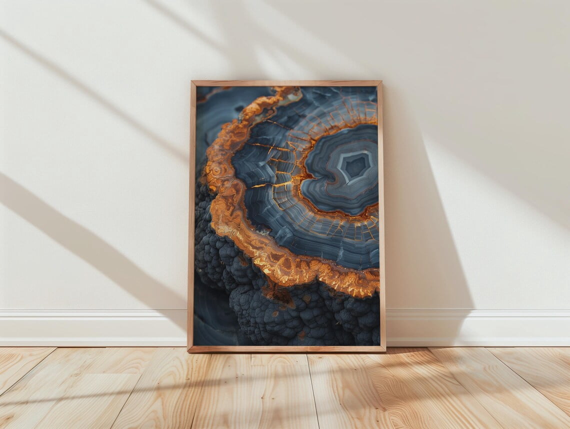 Blue Agate Geode Copper Metallic Modern Living Room Mineral Graphic ...