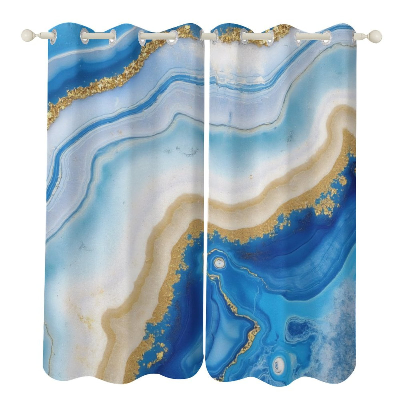 Blue Agate Gold Vein Art-1 Blackout Window Curtains for Bedroom Living ...