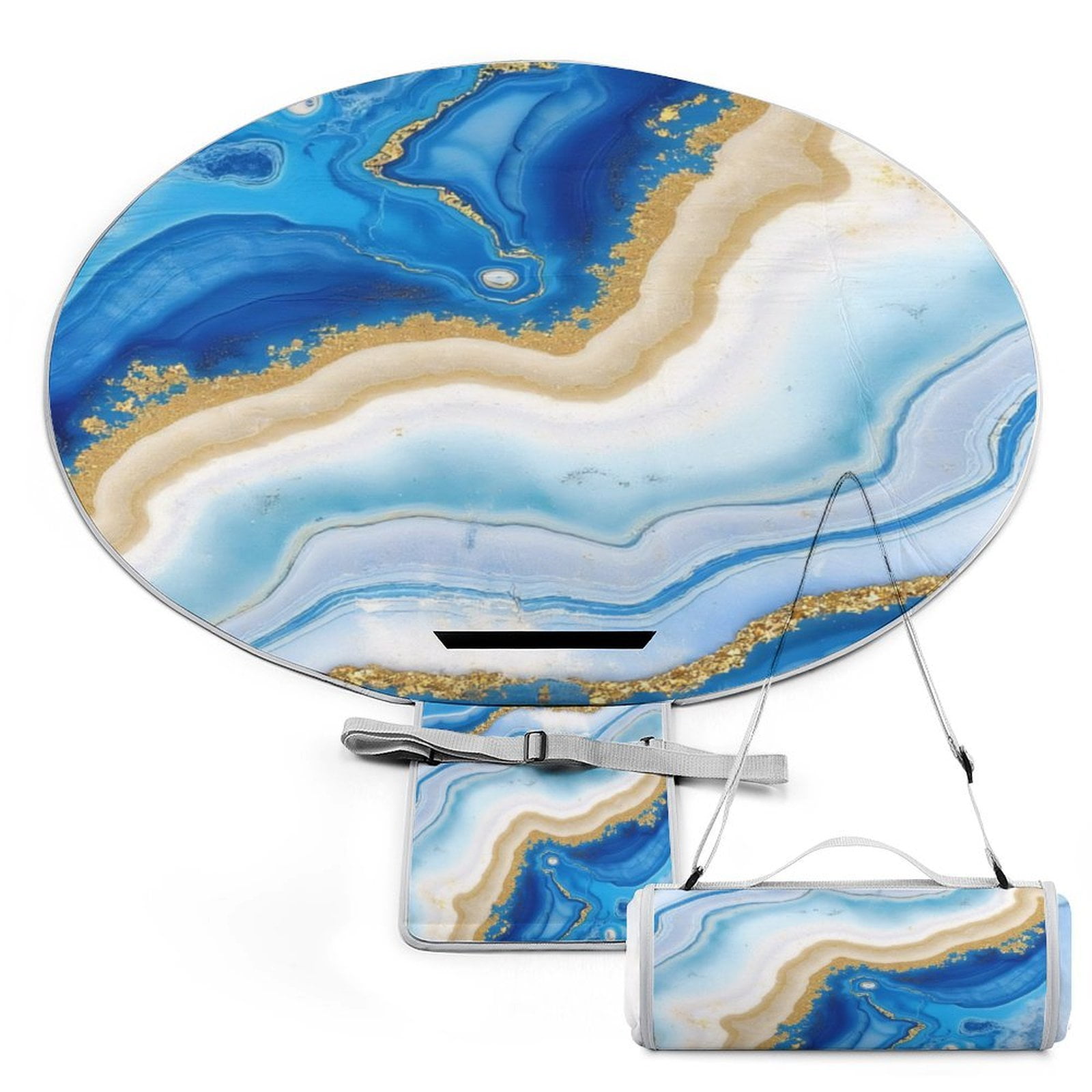 Blue Agate Gold Vein Art-1 Large Round Picnic Outdoor Blanket ...
