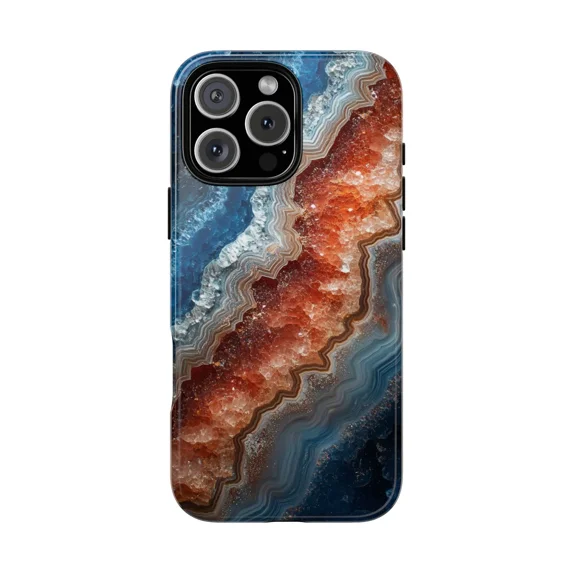Blue Agate Orange Geode Crystal Case for iPhone 17 through 11 Pro Max ...