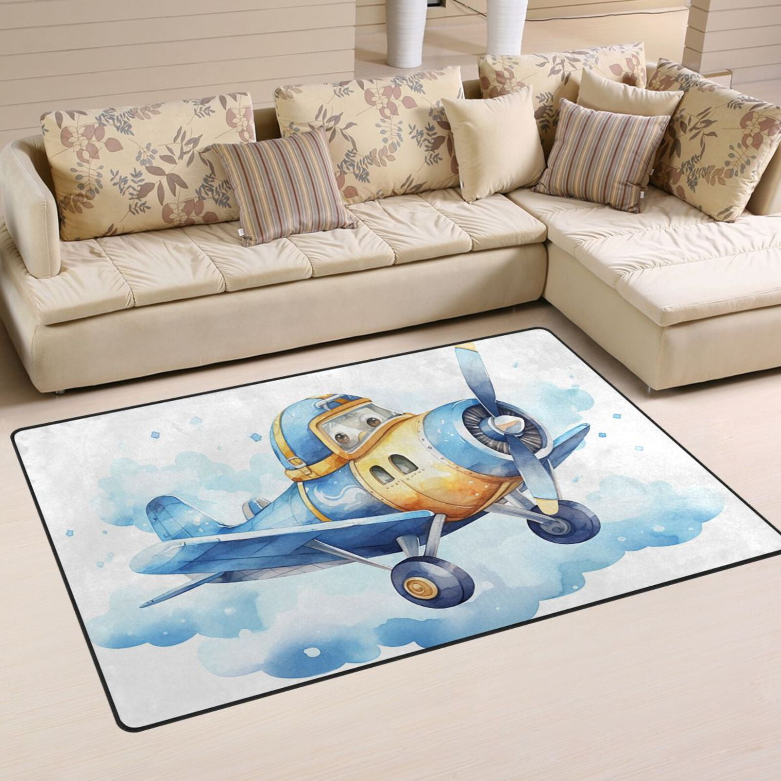 Blue Aircraft Airplane Clouds Area Rug Washable Floor Carpet Mat 60 x ...