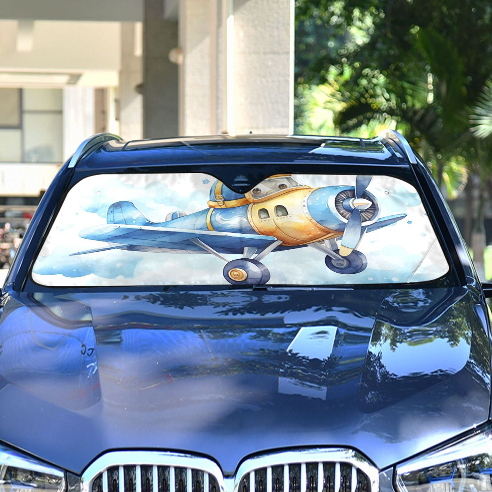 Blue Aircraft Airplane Clouds Automotive Front Car Windshield Sun Shade ...