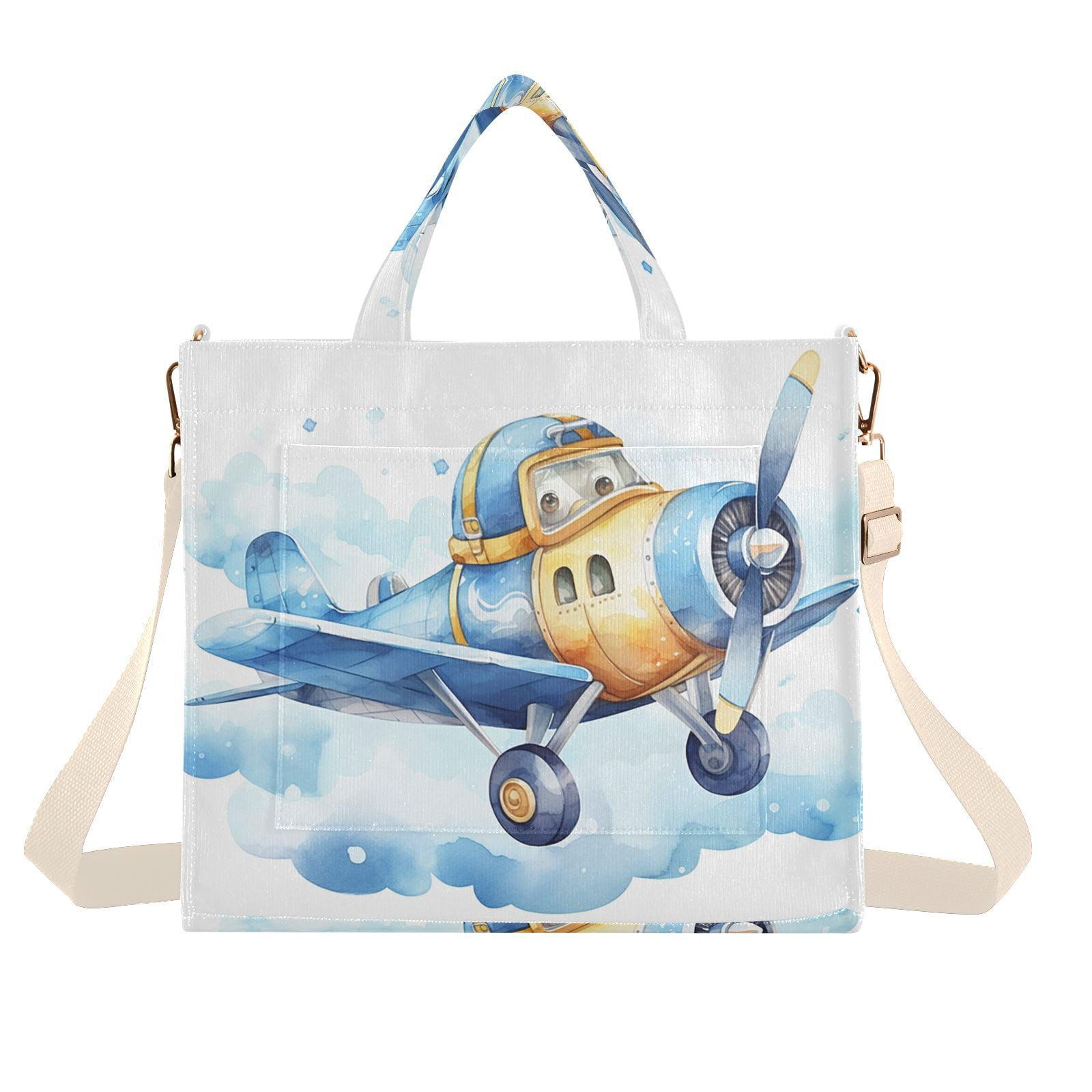 Blue Aircraft Airplane Clouds Corduroy Tote Bag Handbag Large Messenger ...