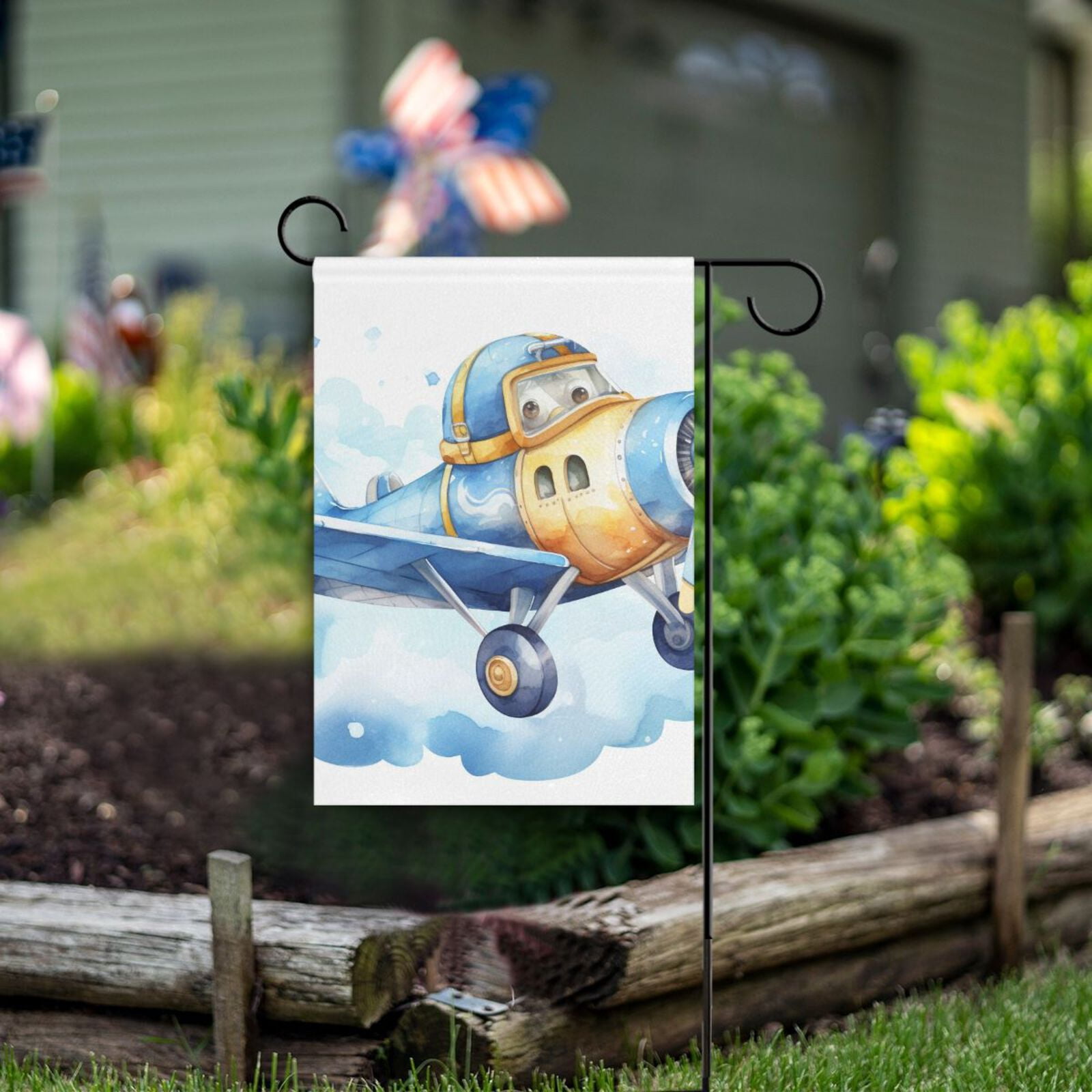Blue Aircraft Airplane Clouds Garden Flag Double Sided Outdoor Banners ...