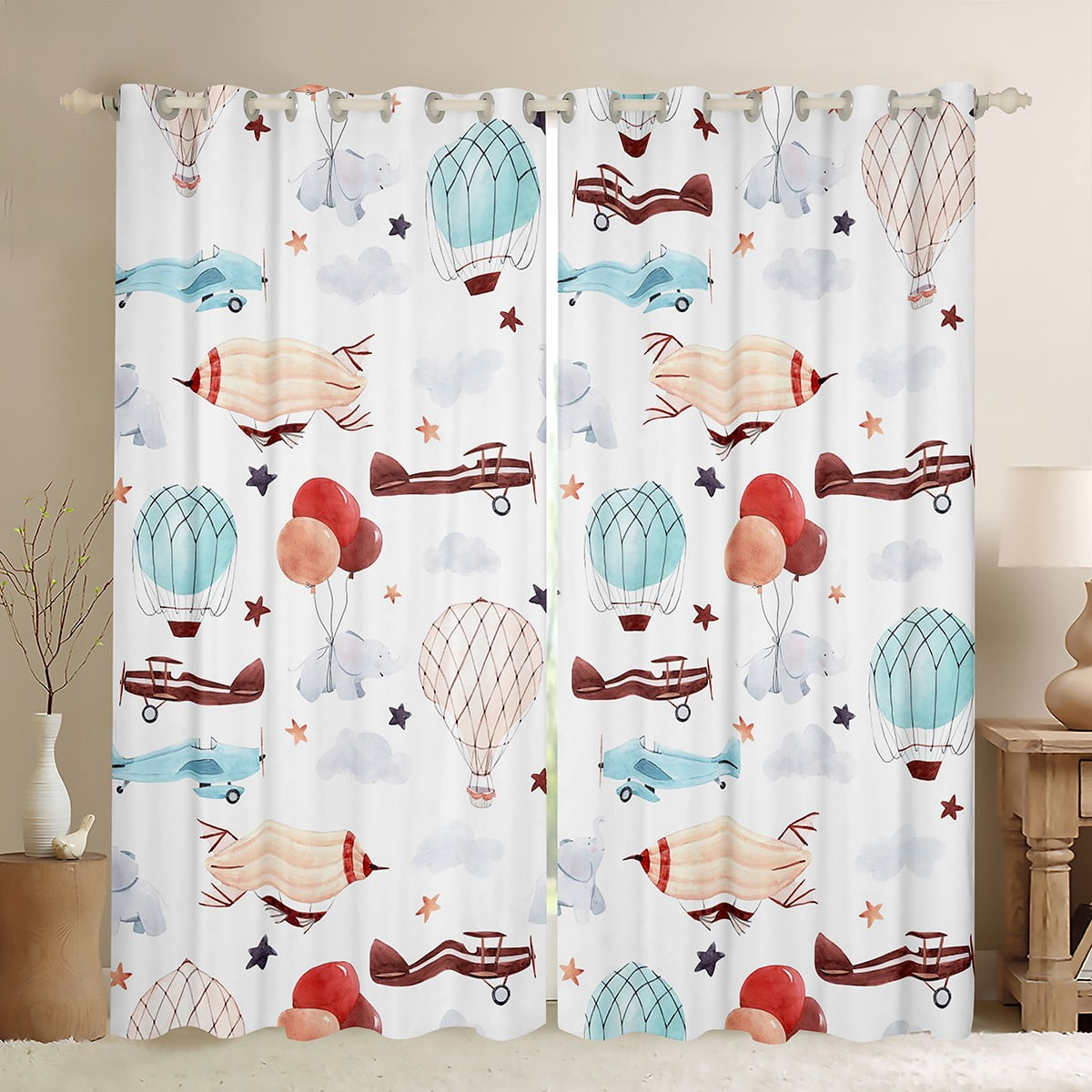 Blue Aircraft Blackout Curtains Brown Beige Airplane Curtains & Drapes ...