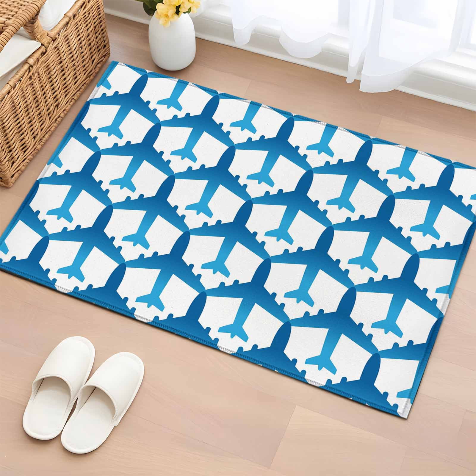 Blue Aircraft Entryway Rug 2'x3' Non Slip Front Door Mats, Modern ...