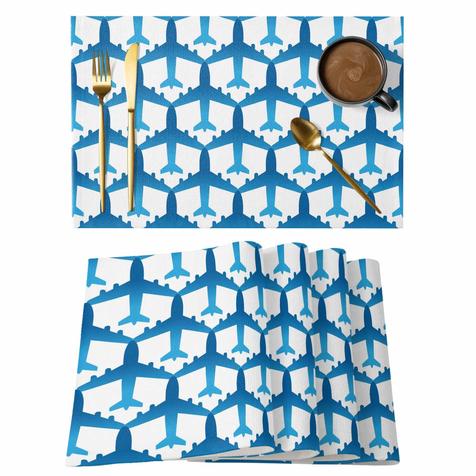 Blue Aircraft Placemats Set of 12 Modern Abstract Art Gradient Airplane ...