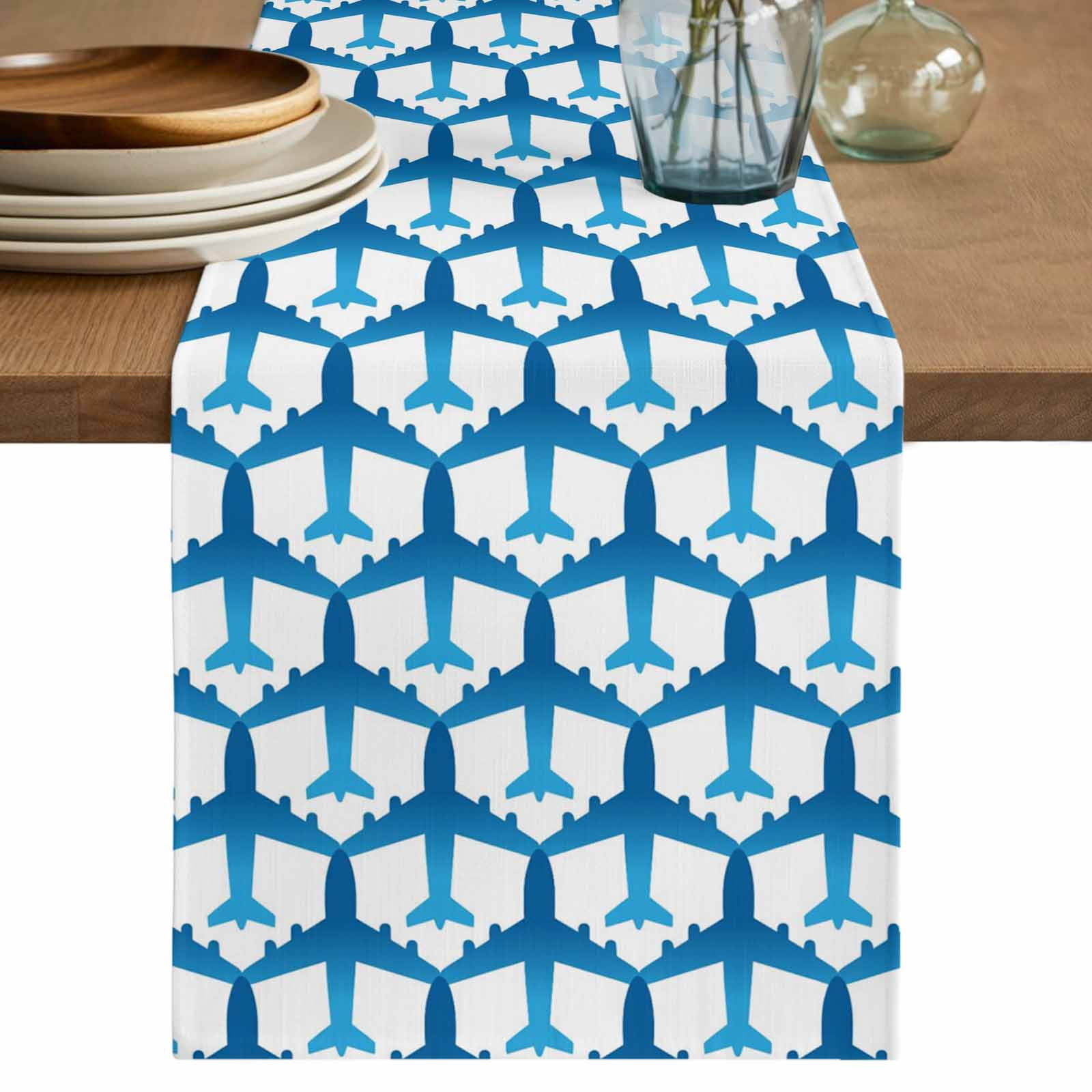Blue Aircraft Table Runner, Modern Abstract Art Gradient Airplane ...