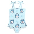 Blue Alarm Clock Pattern Girls' One-Piece Swimsuit Bowknot Tie Shoulder ...