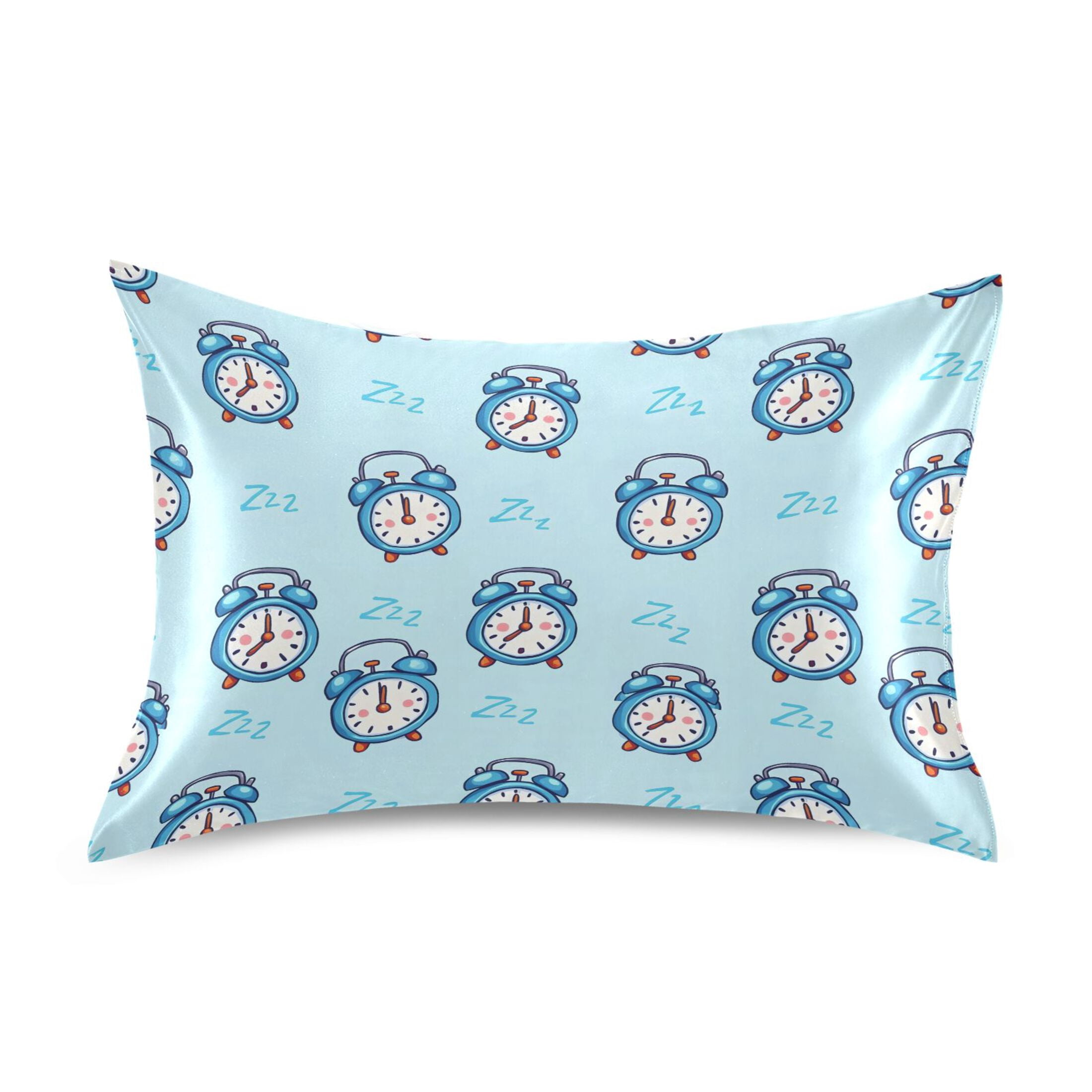 Blue Alarm Clock Pattern Pillowcase Queen Size 30''x20'' Satin Double ...