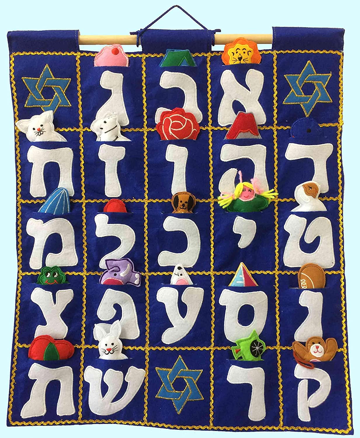 Blue Aleph Bet Wall Hanging Chart - Interactive Hebrew Felt Wall Décor for Children | Jewish ...