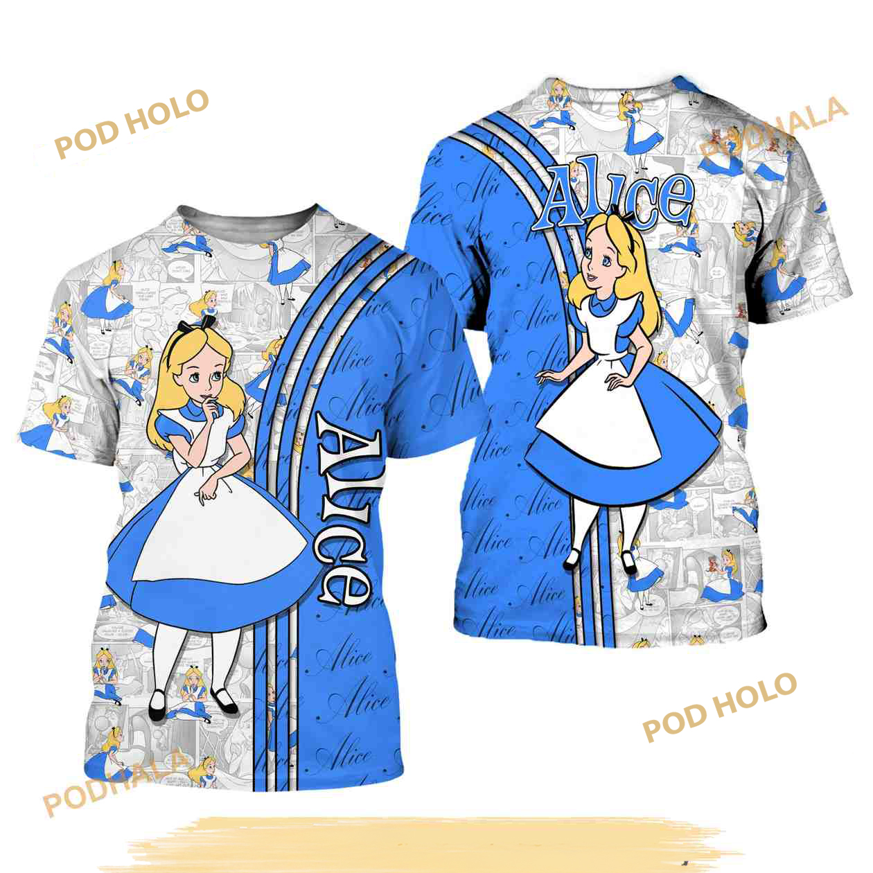 Blue Alice In Wonderland Cross Comic Book Patterns Disney 3D Shirt ...