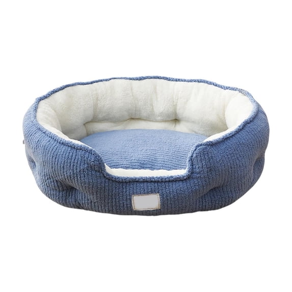 Blue All Season Warm Cat Bed For Winter Thickened Plush Elliptic Pet ...