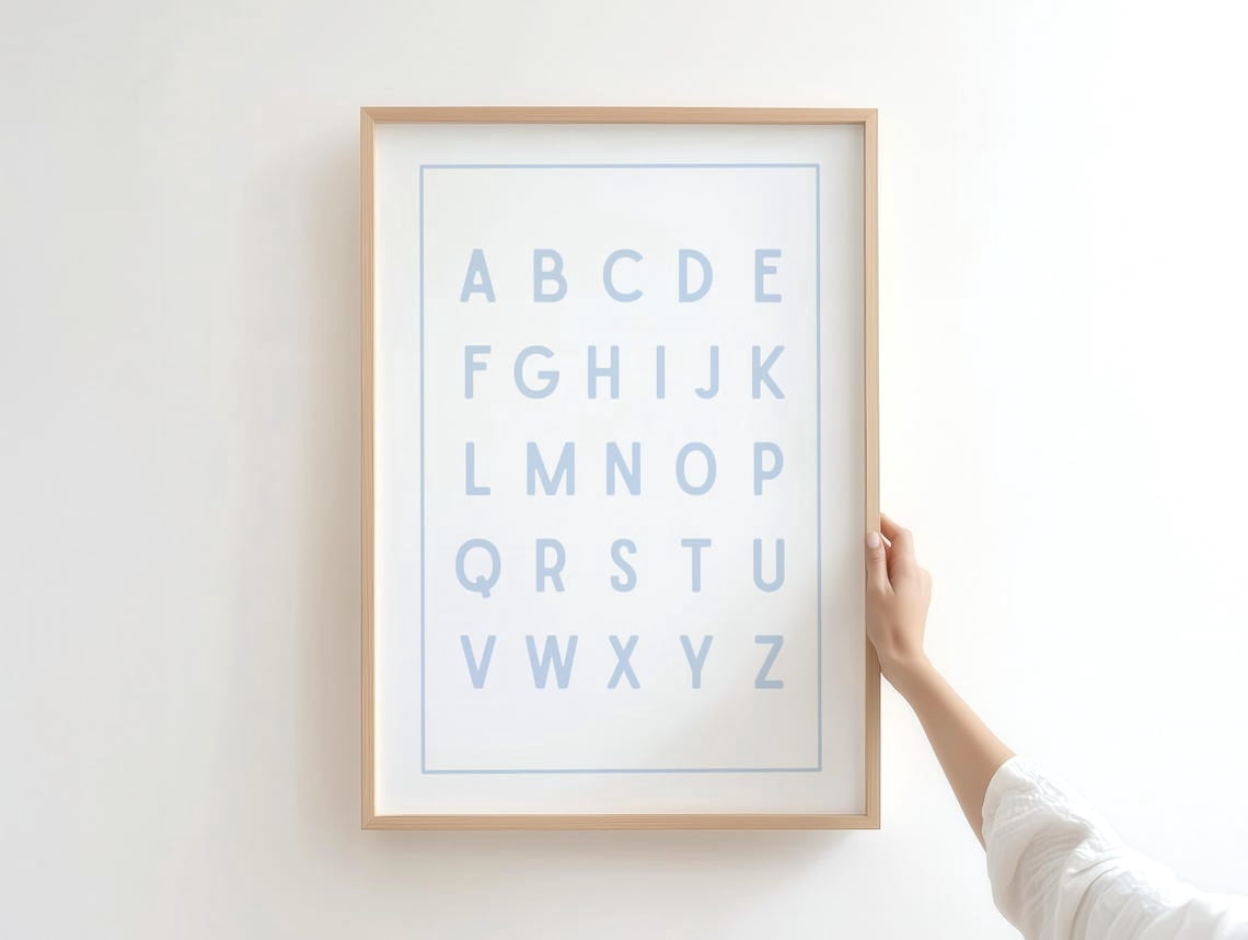 Blue Alphabet Print Minimalist ABC Wall Art Room Modern Nursery Decor ...