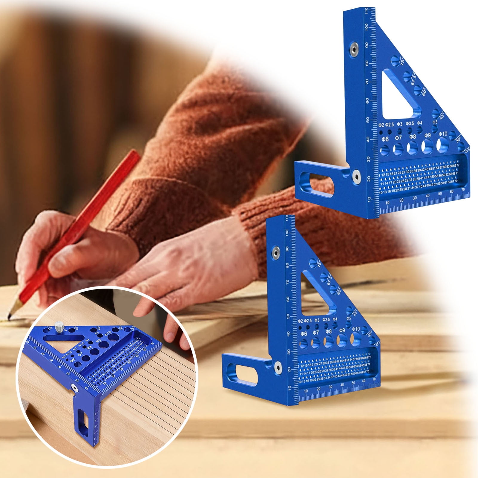 Blue Aluminum Alloy Woodworking Ruler 3D, 1 Count 4.7 Inch Square ...
