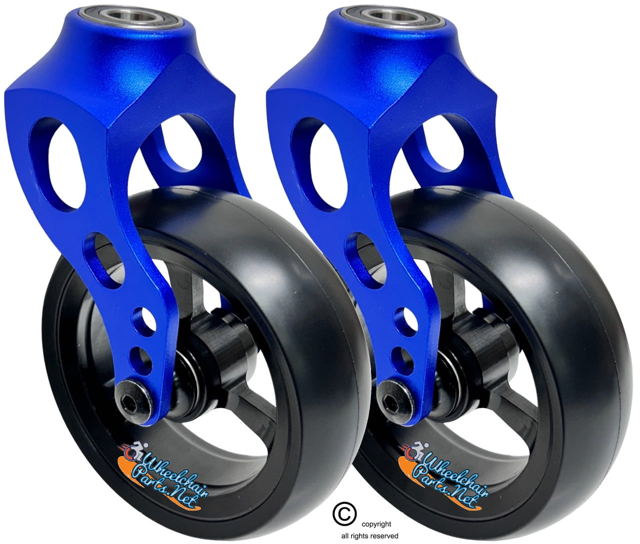Blue Aluminum Caster Fork Assembly With 4x1.40 Soft Roll Wheels in ...