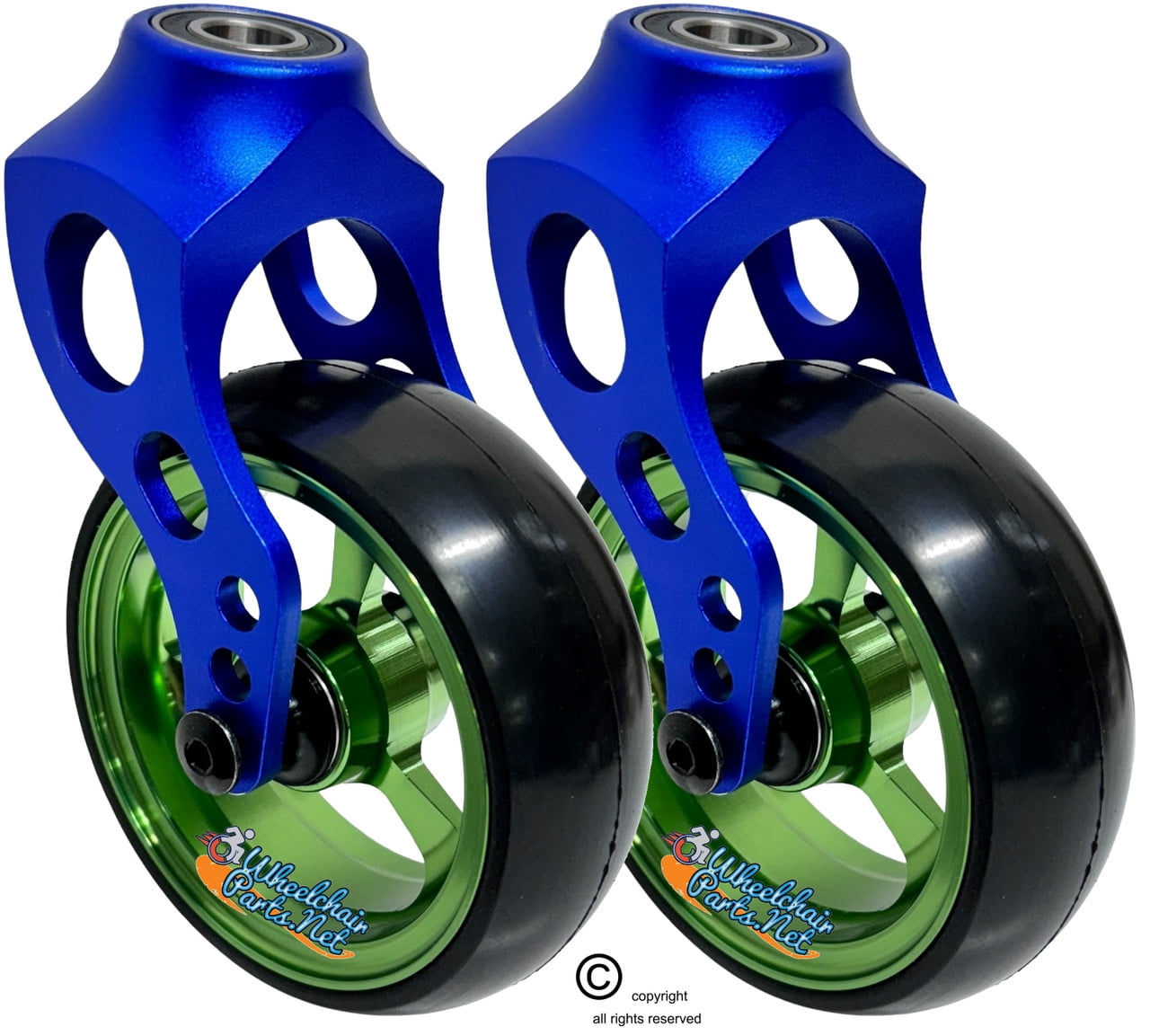 Blue Aluminum Caster Fork Assembly With 4x1.40 Soft Roll Wheels in ...