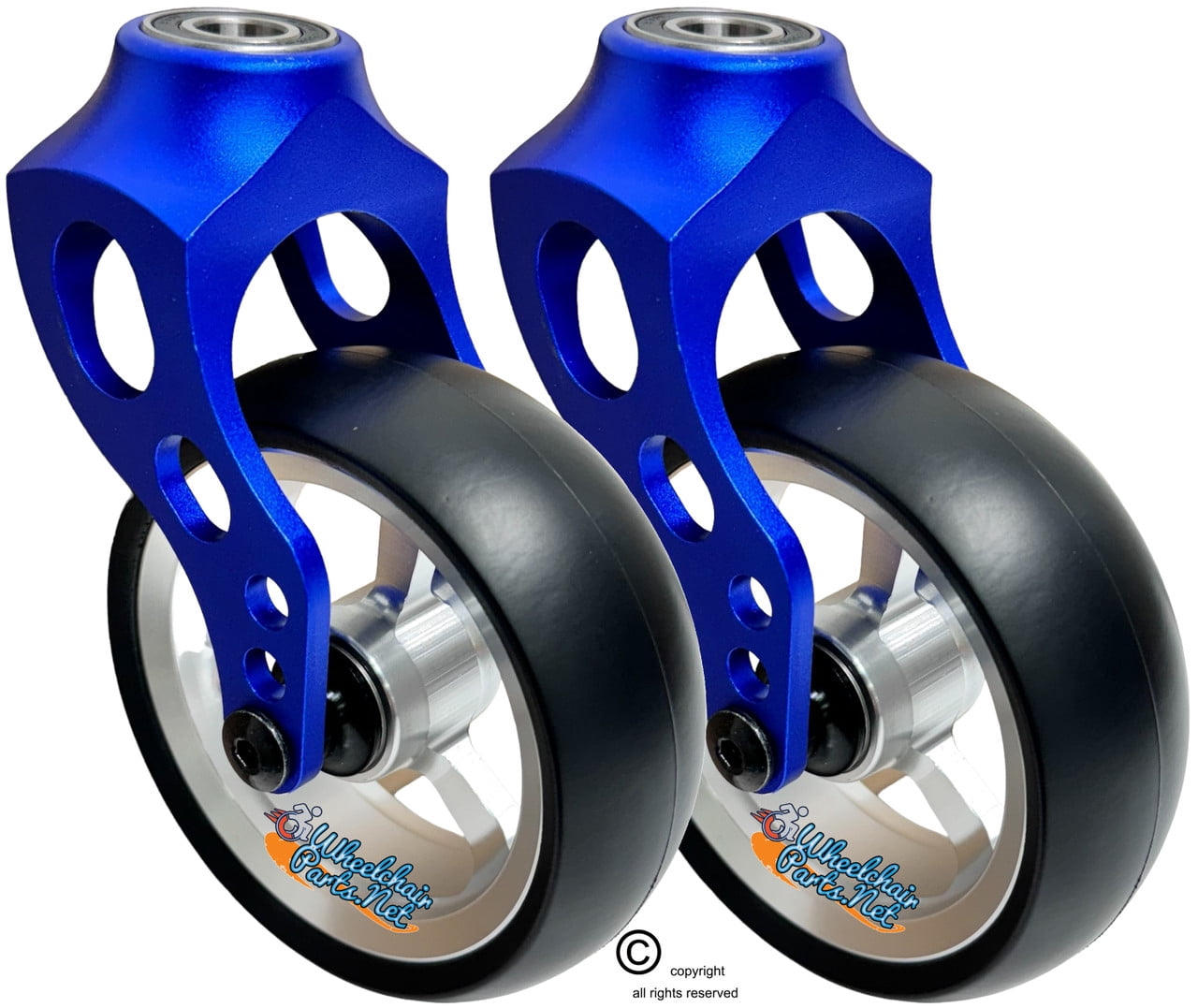 Blue Aluminum Caster Fork Assembly With 4x1.40 Soft Roll Wheels in ...