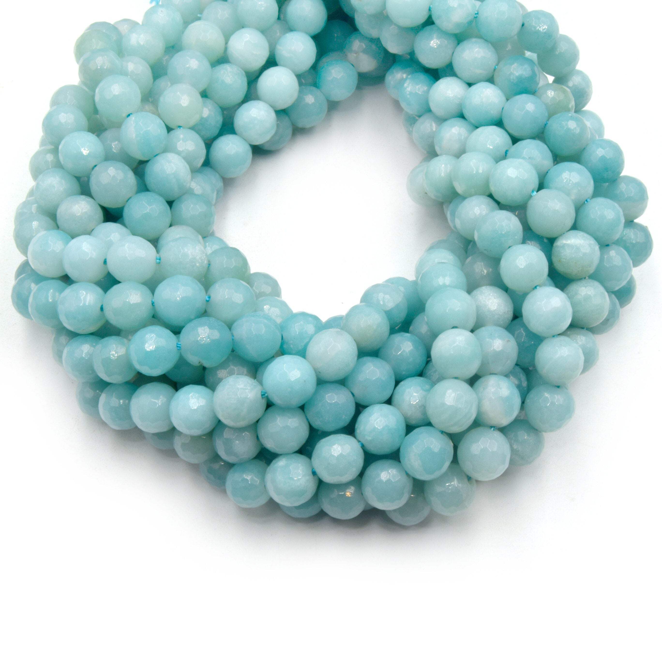 Blue Amazonite Beads | Faceted Round Natural Gemstone Beads | 6mm, 8mm ...