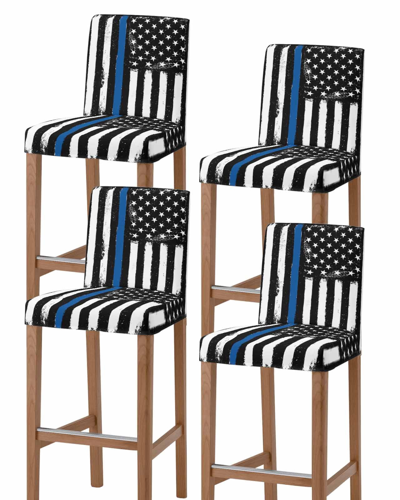 Blue American Flag Bar Stool Covers Set of 4, Black White Stars Stripe ...