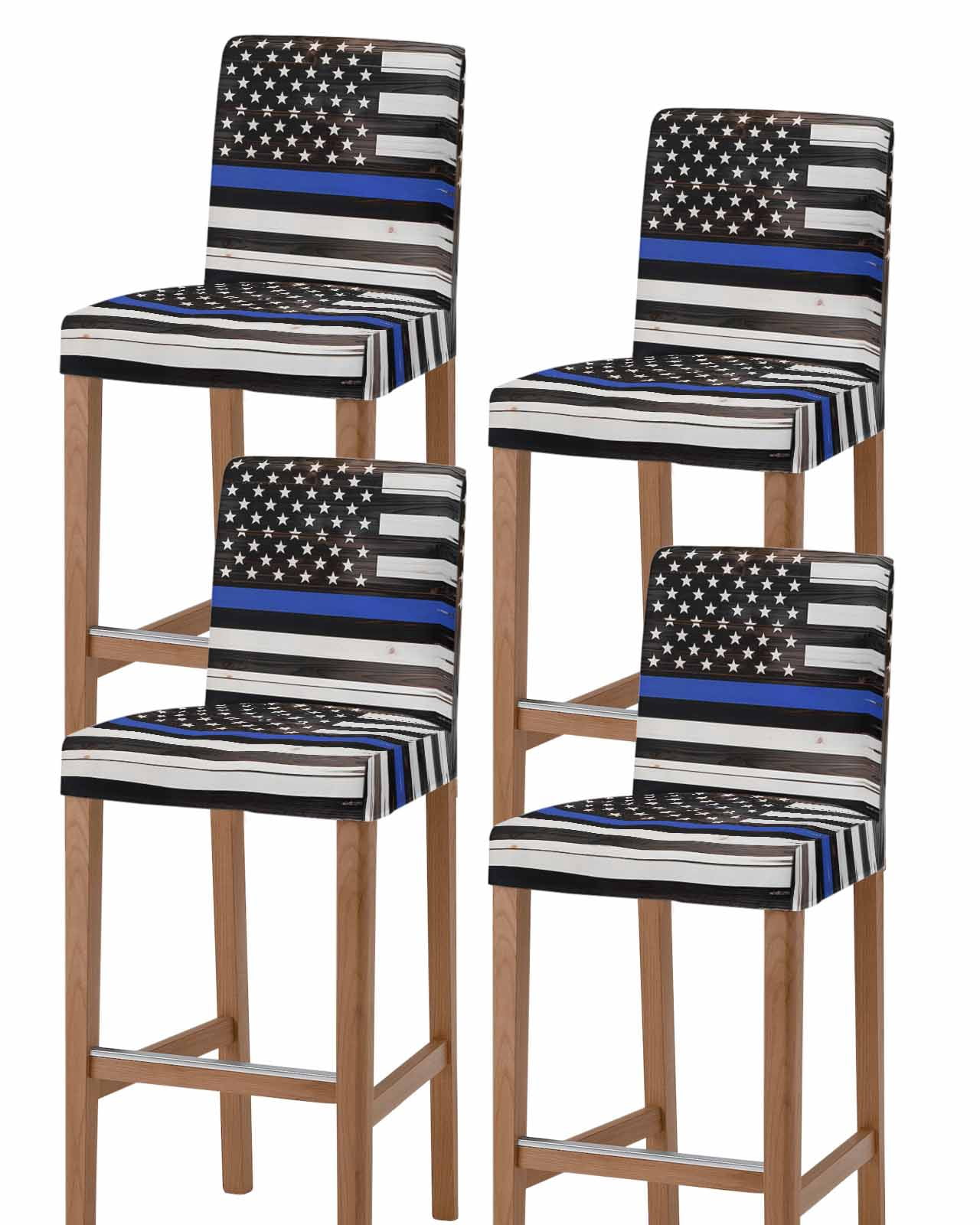 Blue American Flag Bar Stool Covers Set of 4, Black White Stripe US ...