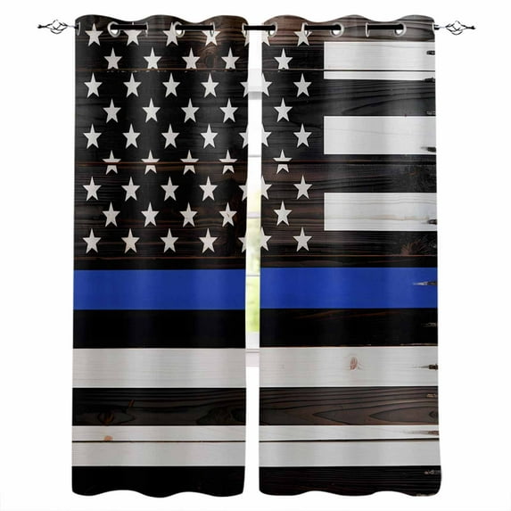 Blue American Flag Blackout Curtains 45 Inches Long, Black White Stripe ...