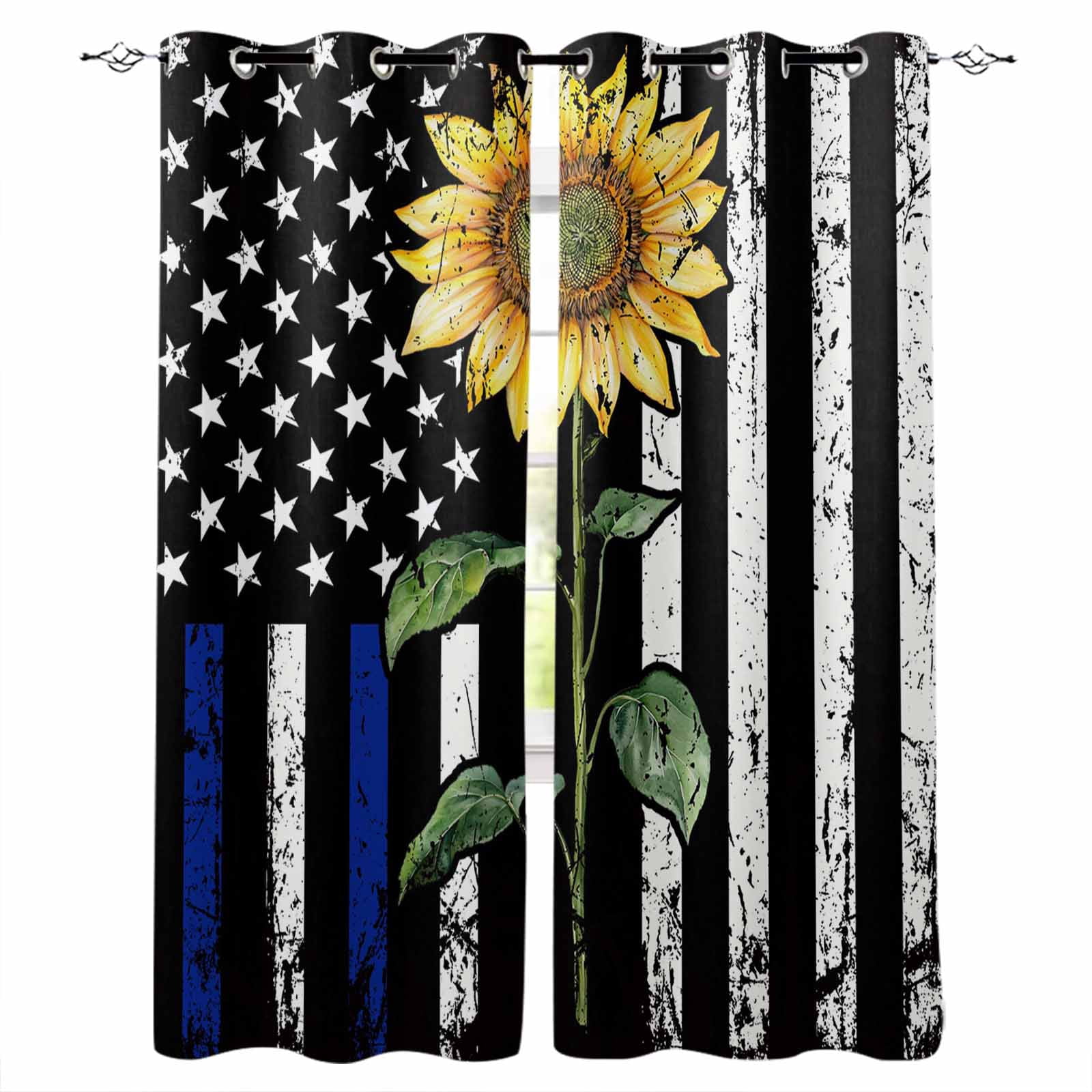 Blue American Flag Blackout Curtains for Bedroom/Living Room, Sunflower ...