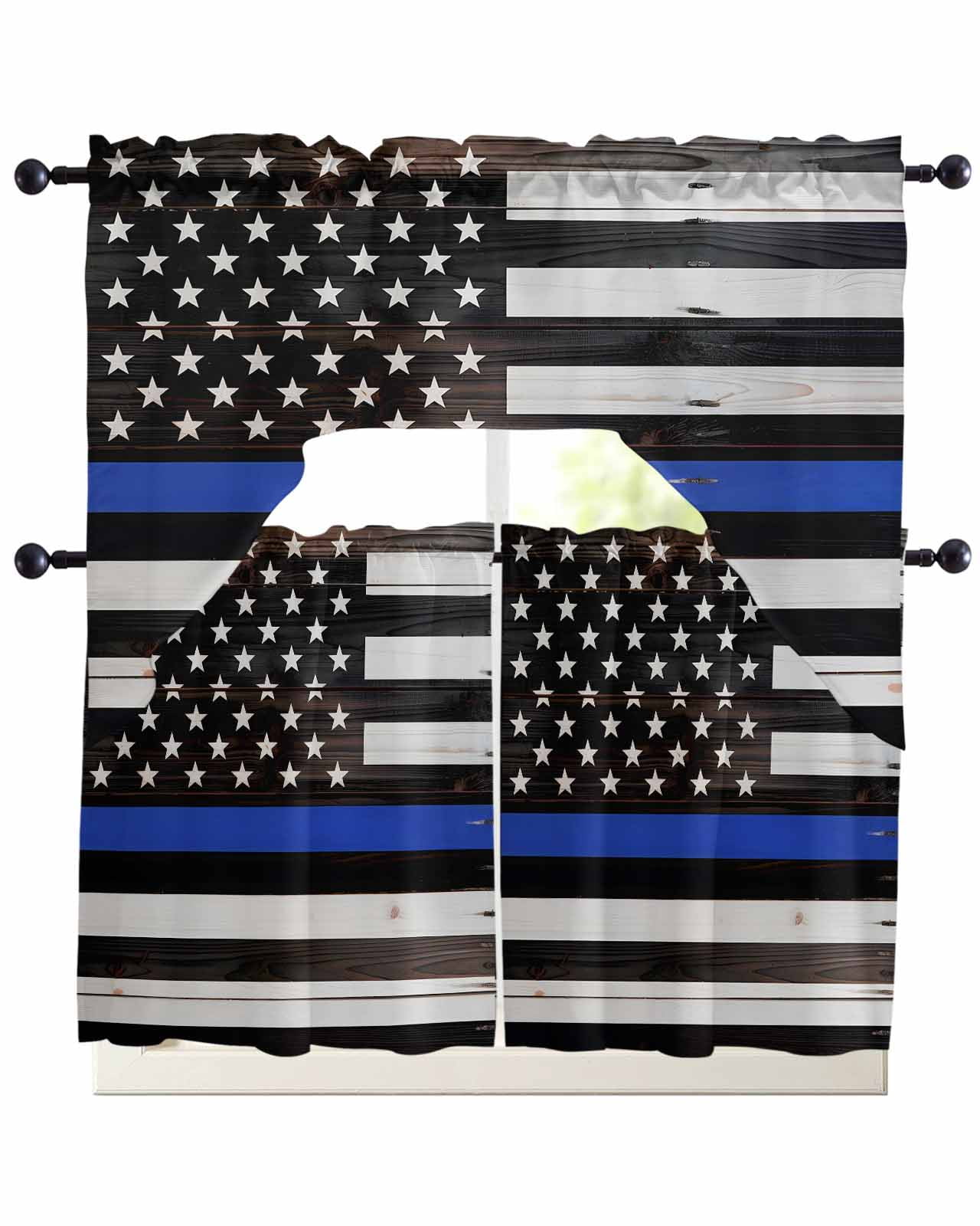 Blue American Flag Kitchen Curtains Sets 36 Inch Length with Valance ...