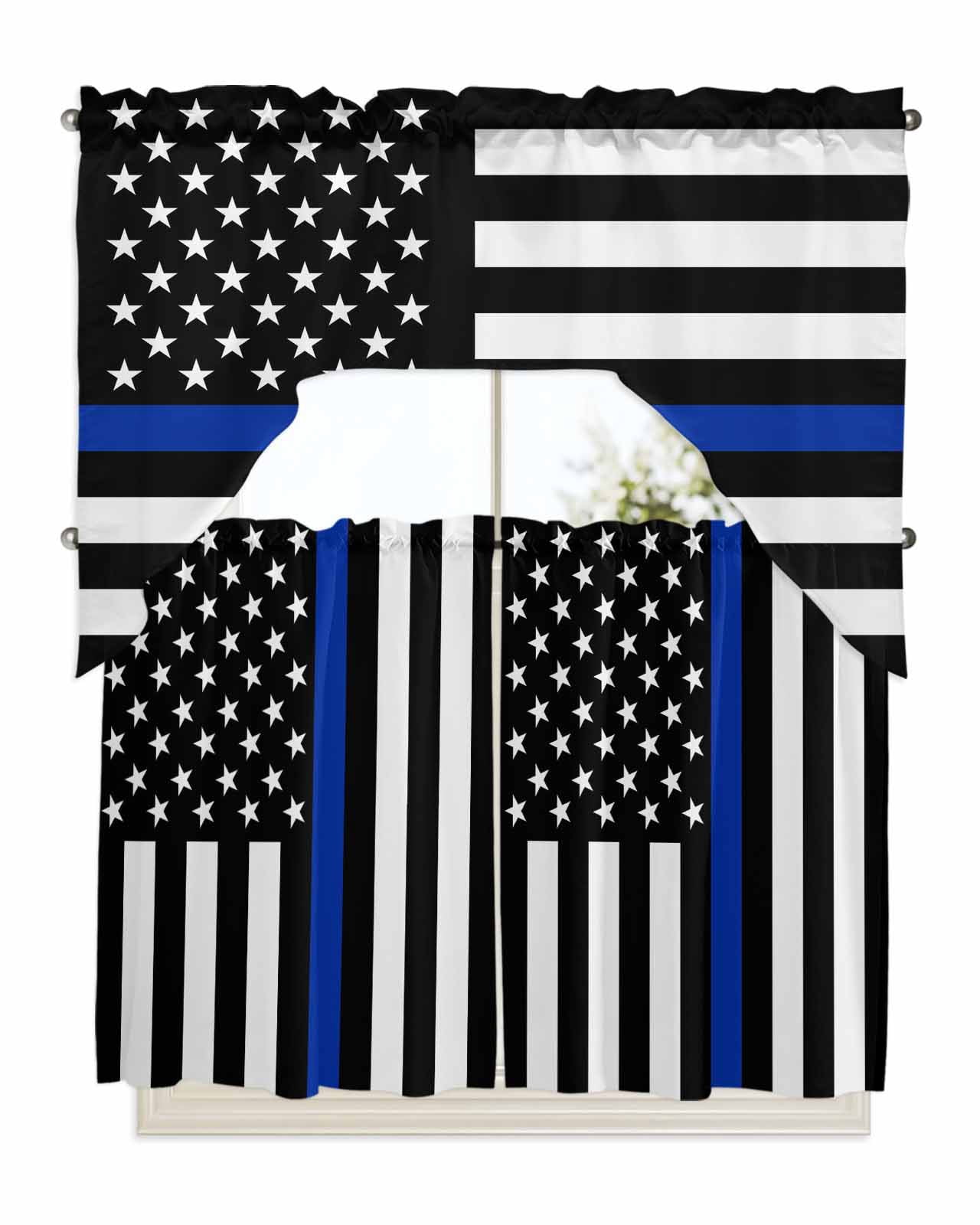 Blue American Flag Kitchen Curtains Swag Valance and Tier Curtains Set ...