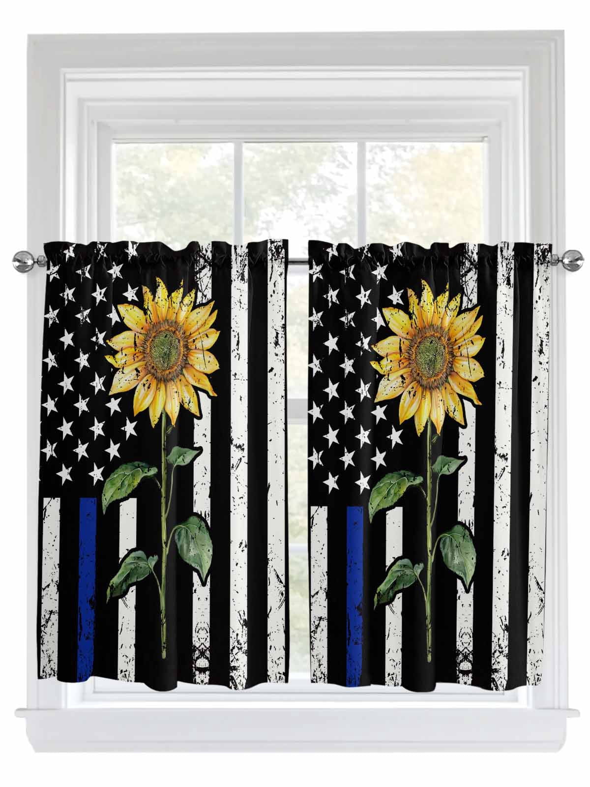 Blue American Flag Living Room Curtains 2 Panel, Sunflower Vintage USA ...