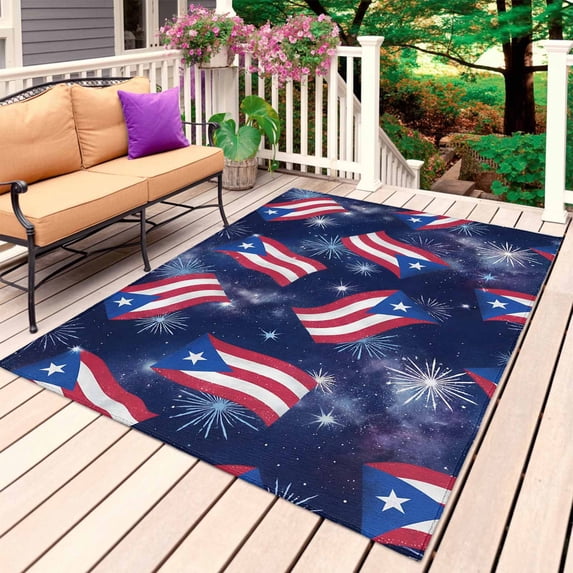 Blue American Flag Outdoor Rug for Patio/Deck/Porch, Non-Slip Large ...