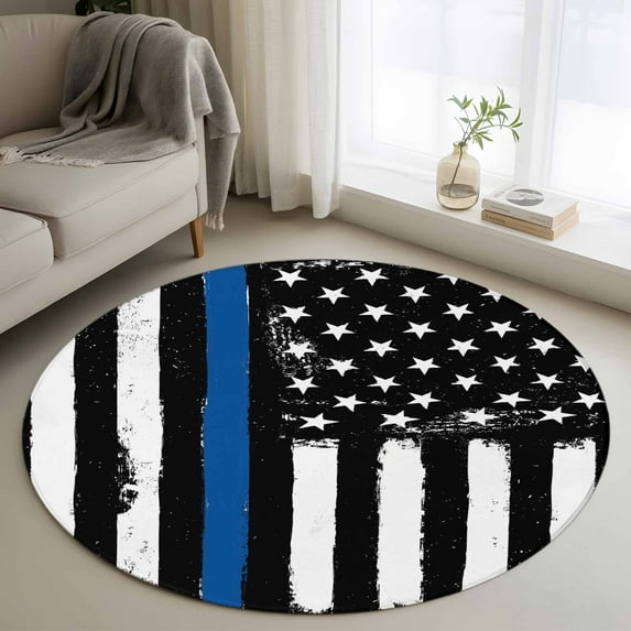 Blue American Flag Round Area Rug 4 FT, Non Slip Indoor Outdoor Rug ...
