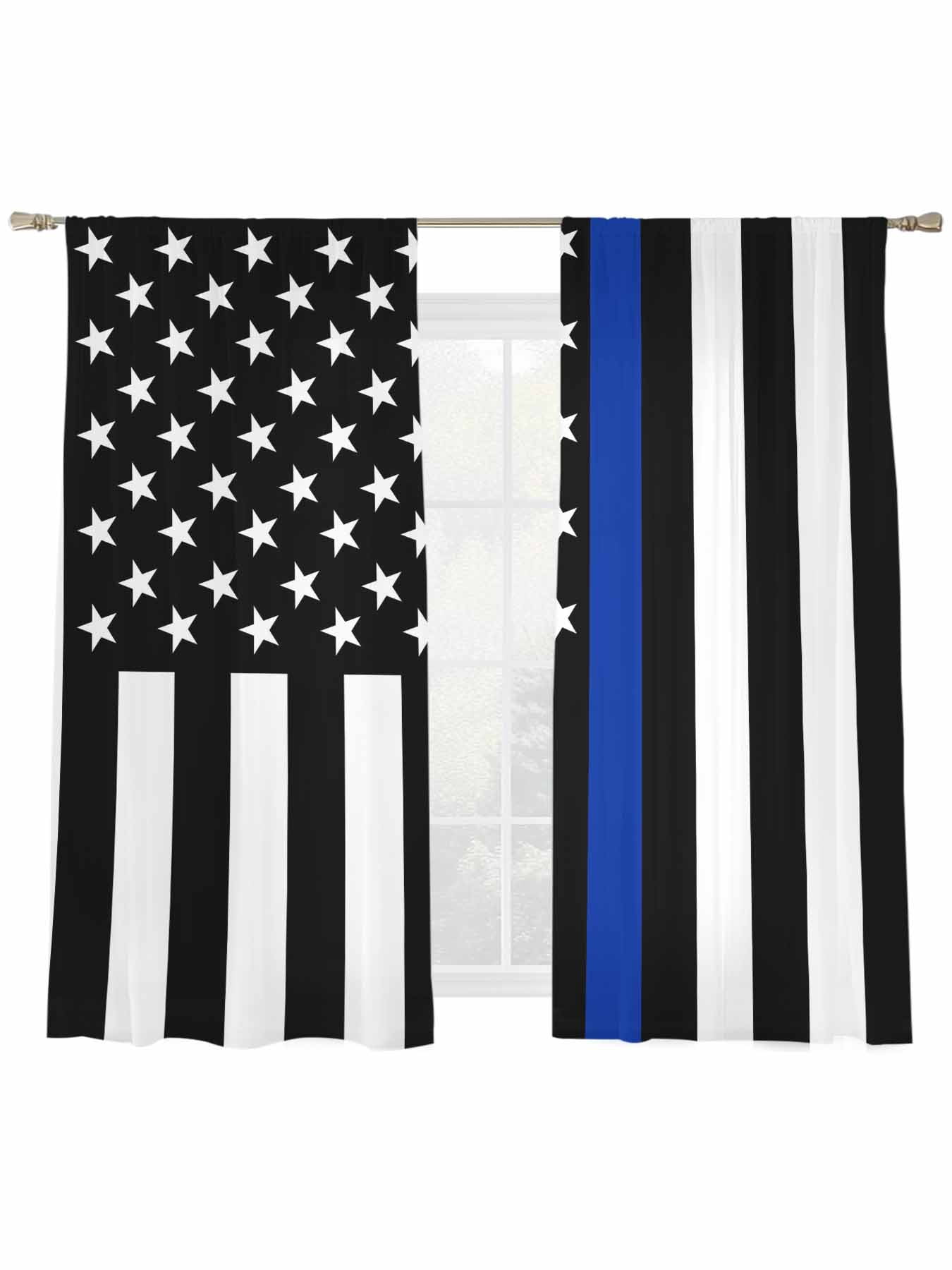Blue American Flag Sheer Curtains 72 Inch Length 2 Panels Set, Semi ...