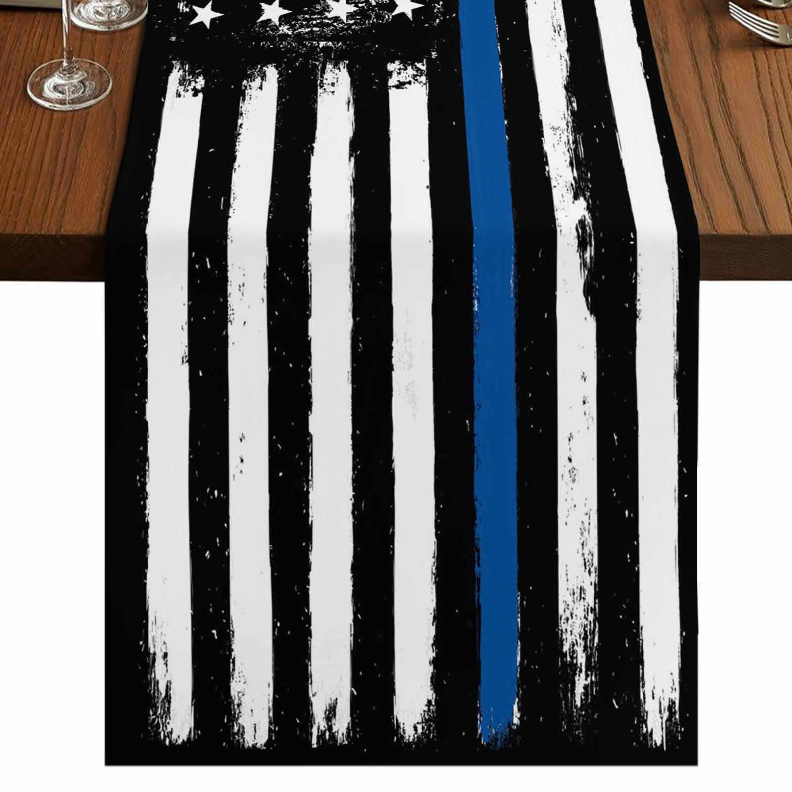 Blue American Flag Short Table Runner 48 Inches Long,Black White Stars ...