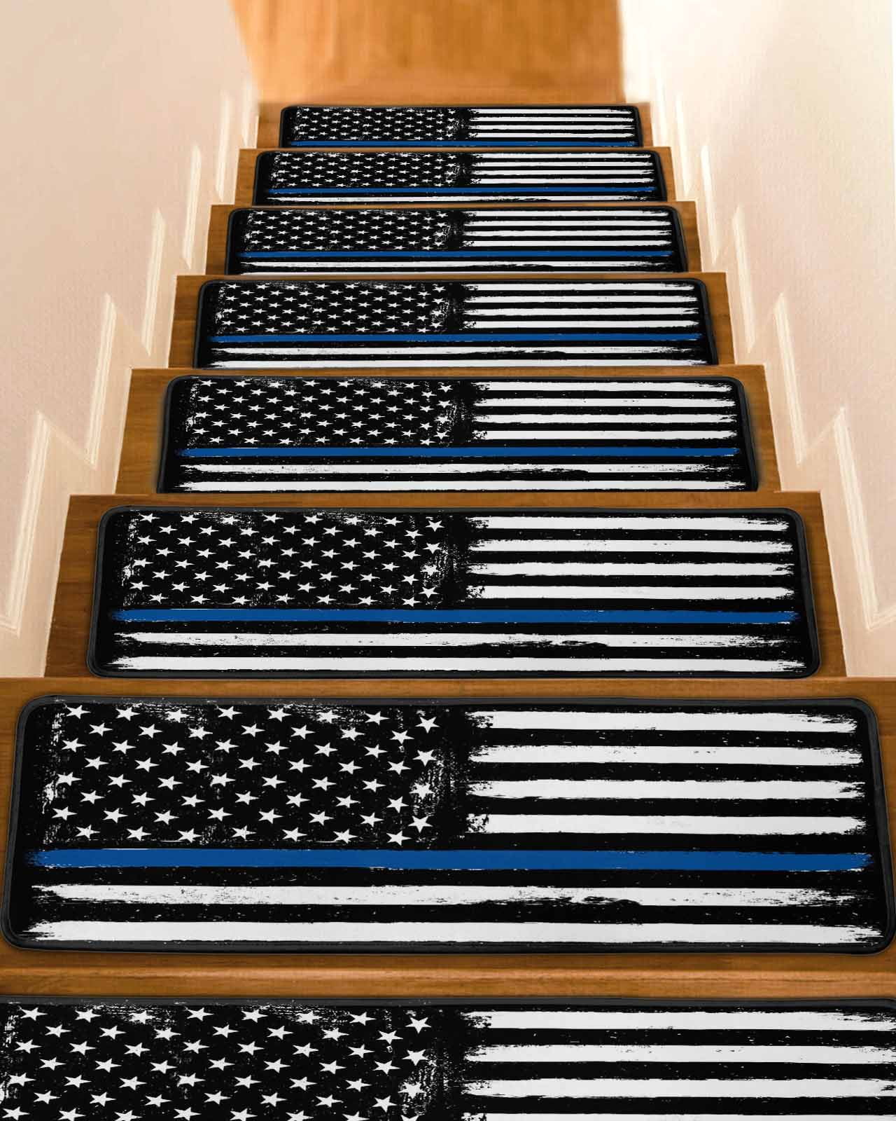 Blue American Flag Stair Treads for Wooden Steps Indoor Runner Rug ...
