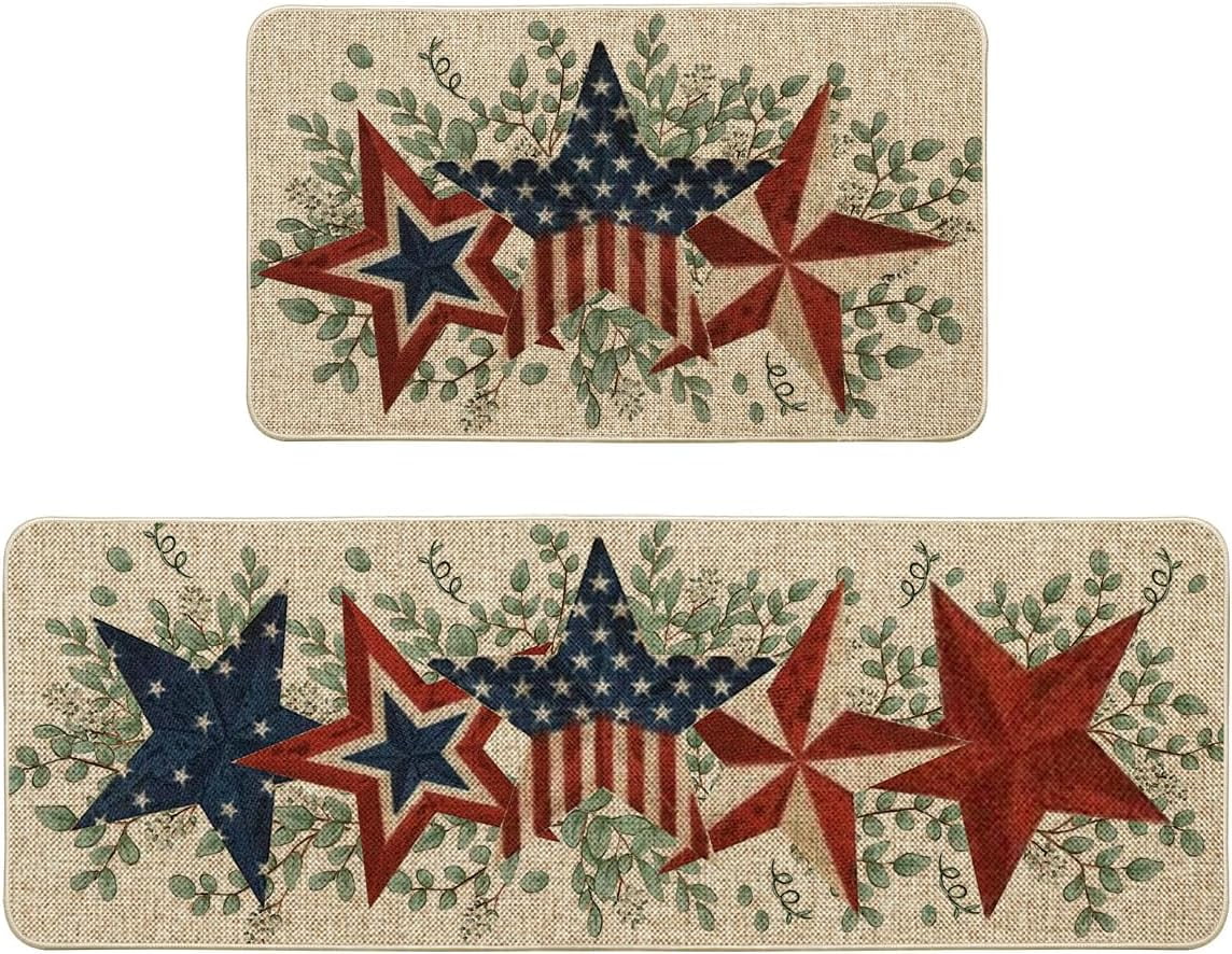 Blue American Flag Stars Eucalyptus Patriotic 4th of July Kitchen Mats ...