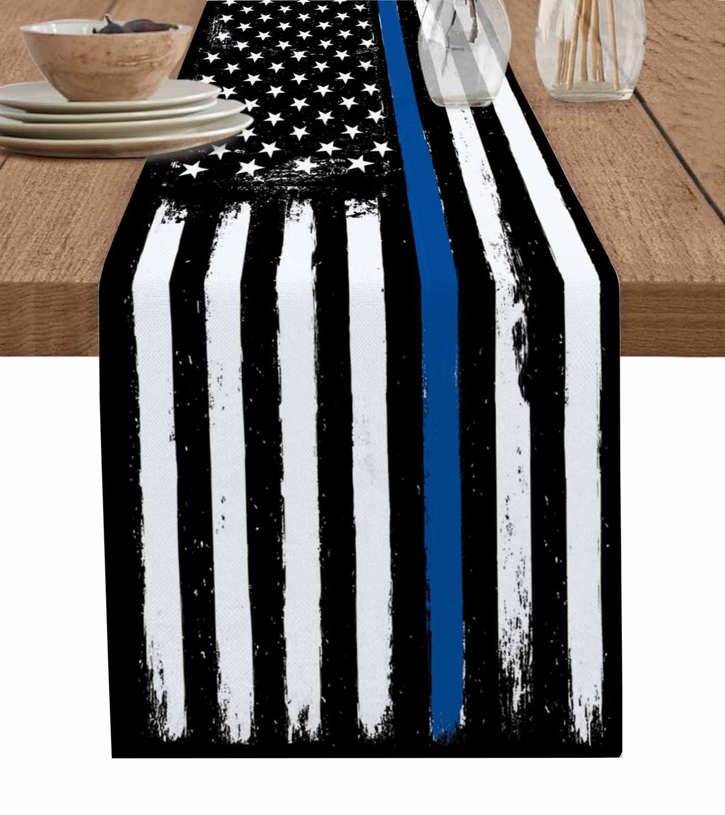 Blue American Flag Table Runner 70 Inches, Black White Stripe US Flag ...