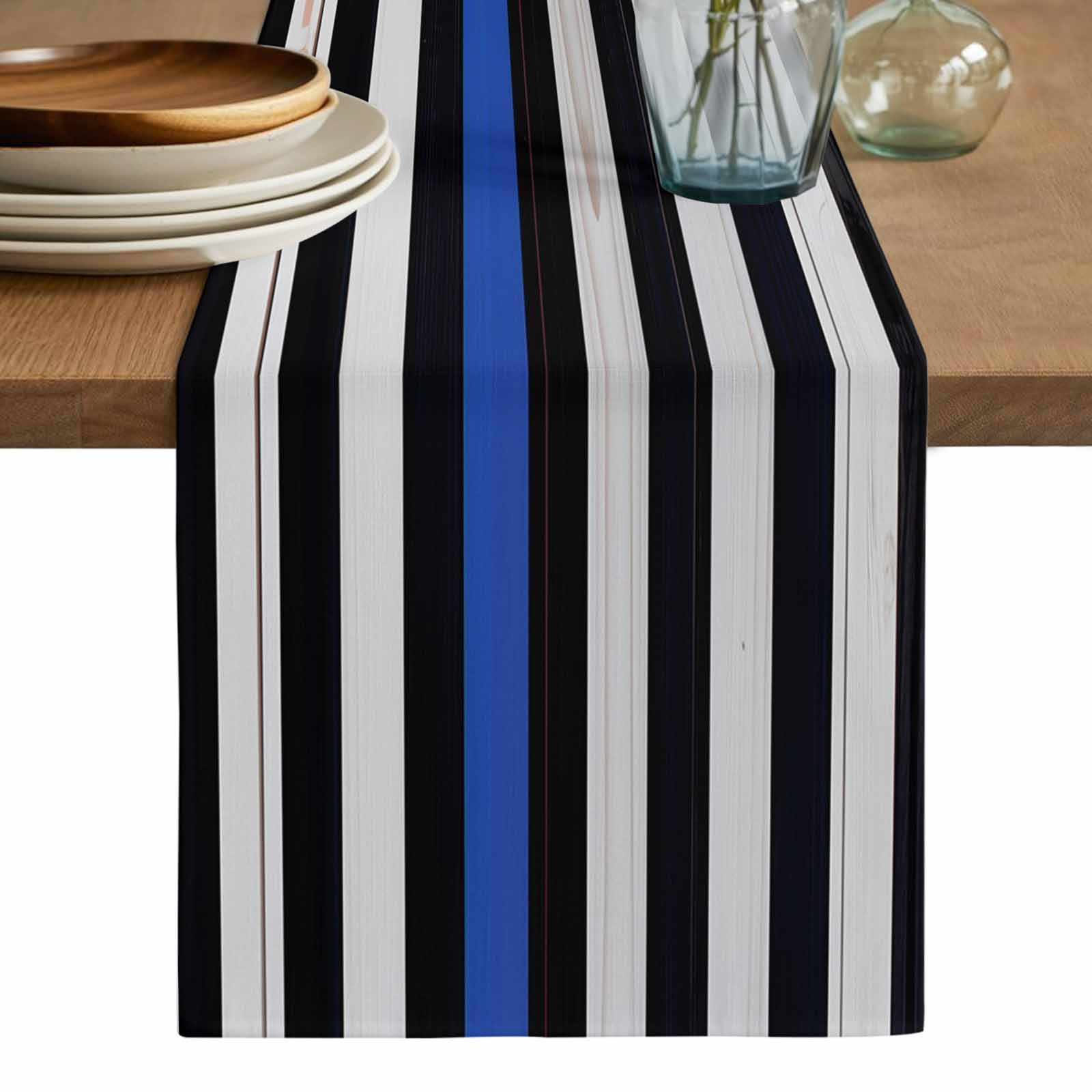 Blue American Flag Table Runner, Black White Stripe US Flag Retro ...