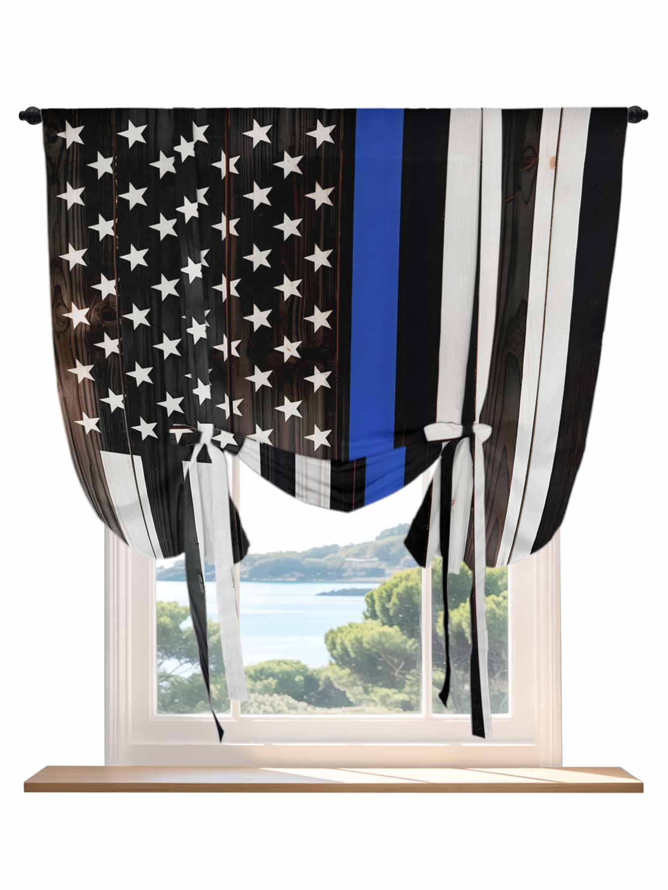 Blue American Flag Tie Up Curtains for Windows 63 Inch Length Balloon ...