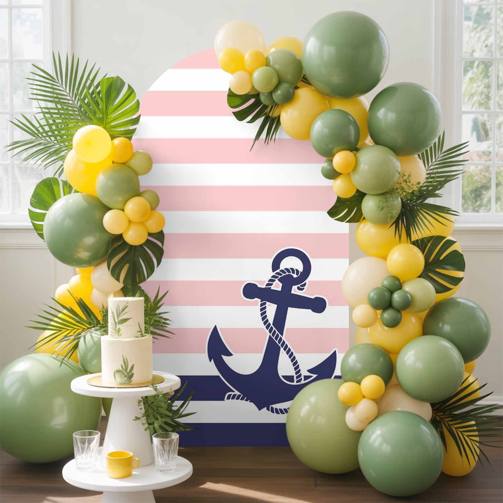 Blue Anchor Arch Backdrop Cover, 6FT, Costal Pink White Blue Stripes ...