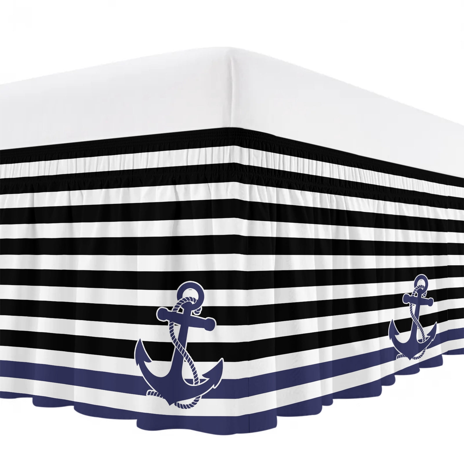 Blue Anchor Bed Skirt Bed Skirts Queen Size 16 Inch Drop, Costal Black ...