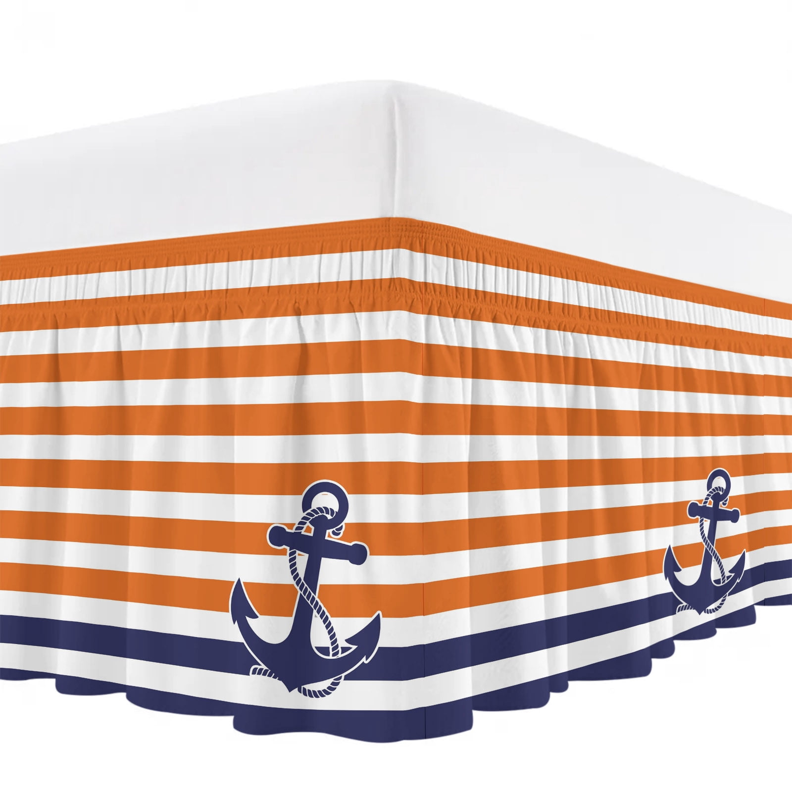 Blue Anchor Bed Skirt Bed Skirts Queen Size 16 Inch Drop, Costal Orange ...