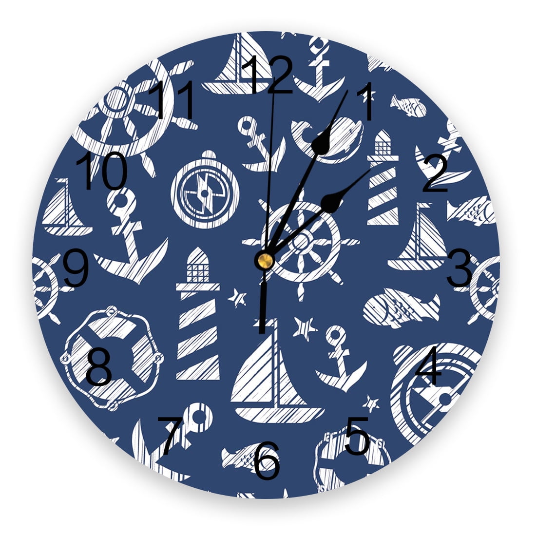 Blue Anchor Boat Fish 3D Wall Clock Modern Design Living Room ration ...