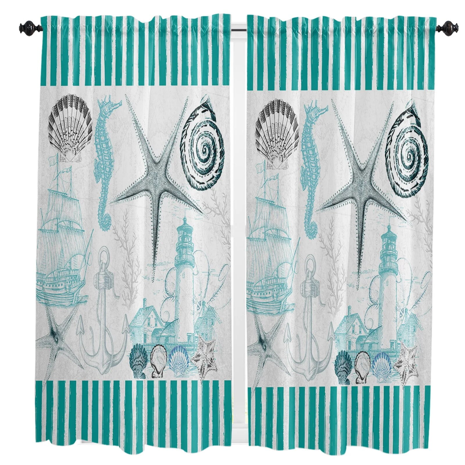 Blue Anchor Boat Fish Curtains For Living Room Kitchen Curtain Bedroom ...