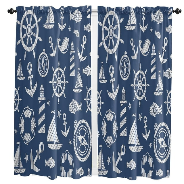 Blue Anchor Boat Fish Curtains For Living Room Kitchen Curtain Bedroom ...