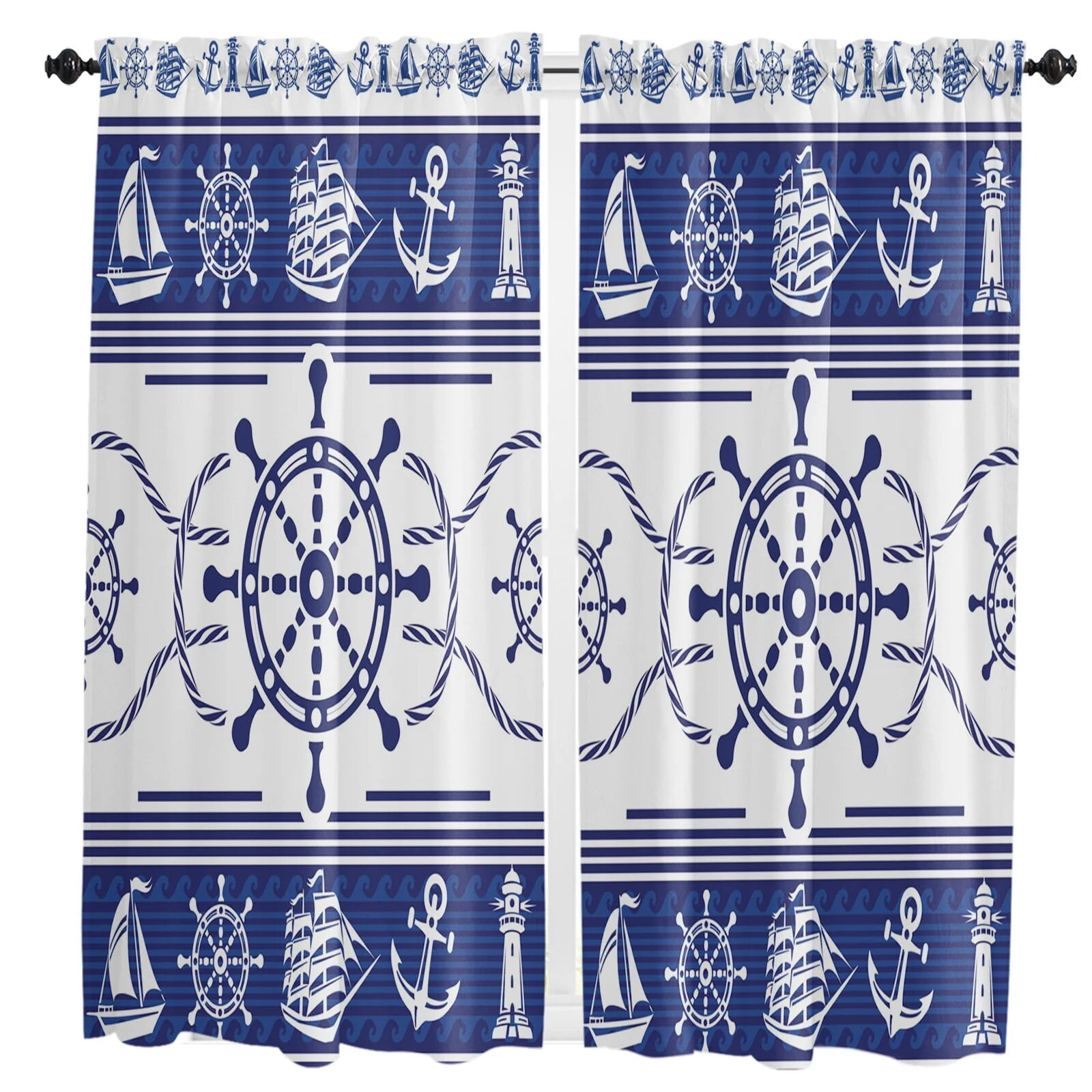 Blue Anchor Boat Fish Curtains For Living Room Kitchen Curtain Bedroom ...