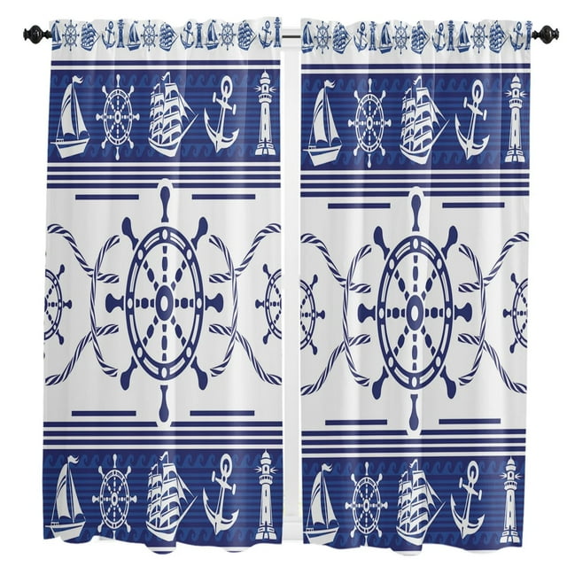 Blue Anchor Boat Fish Curtains For Living Room Kitchen Curtain Bedroom ...