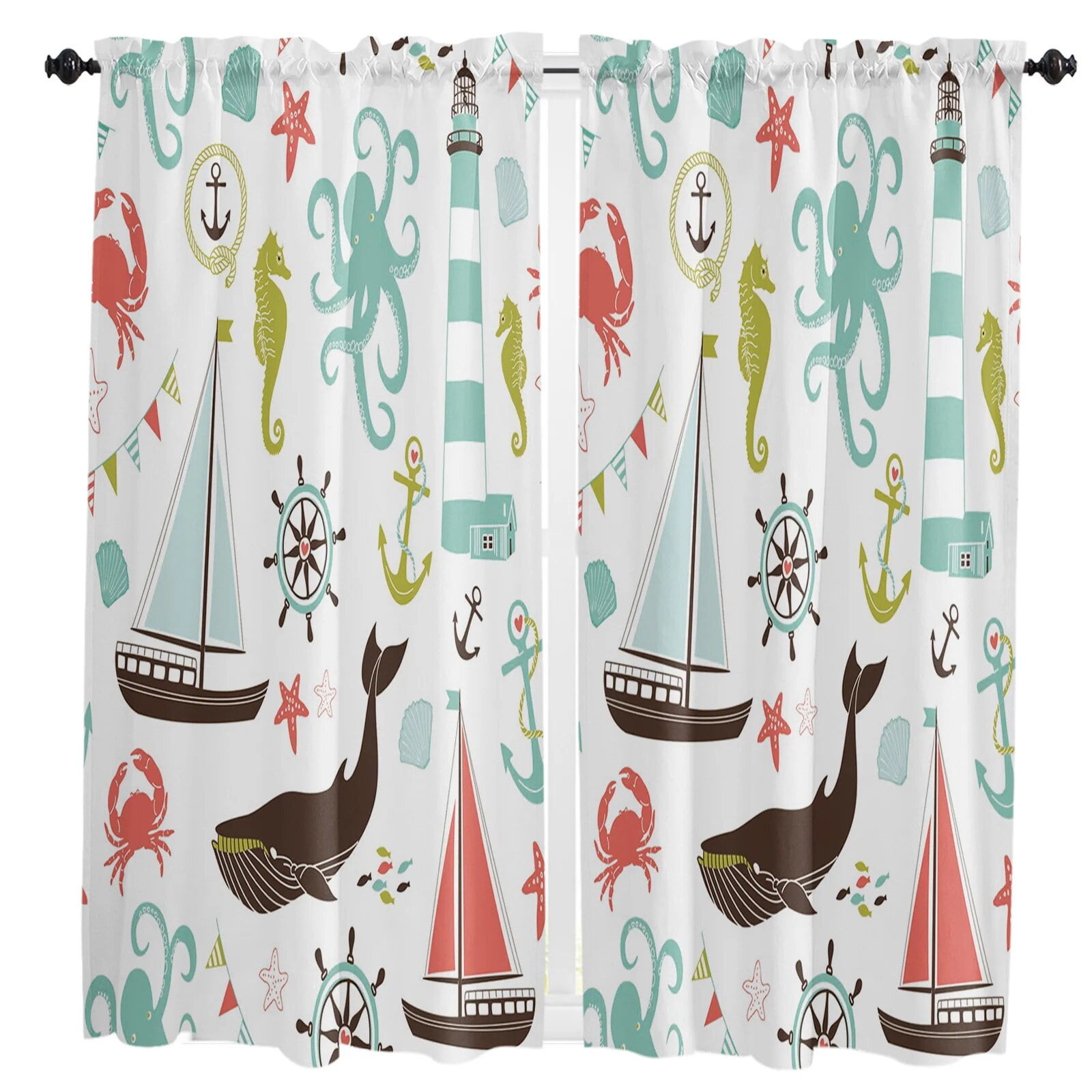 Blue Anchor Boat Fish Curtains For Living Room Kitchen Curtain Bedroom ...